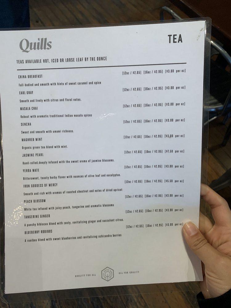 Menu at Quills Coffee cafe, Louisville, 930 Baxter Ave
