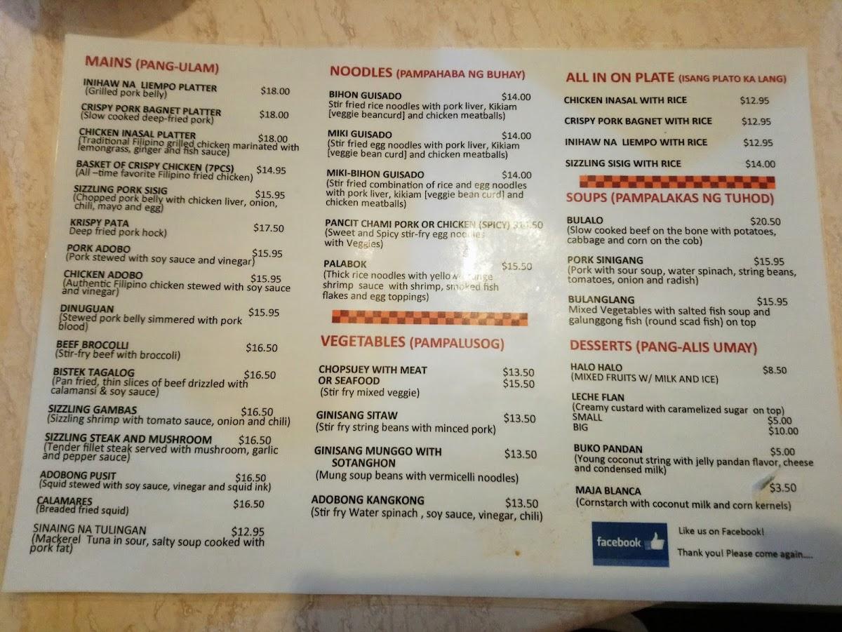 Menu at Ready Eddies Cafe, Cockburn Central