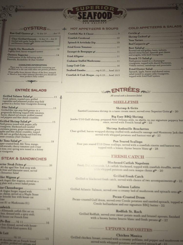 Menu at Superior Seafood & Oyster Bar, New Orleans