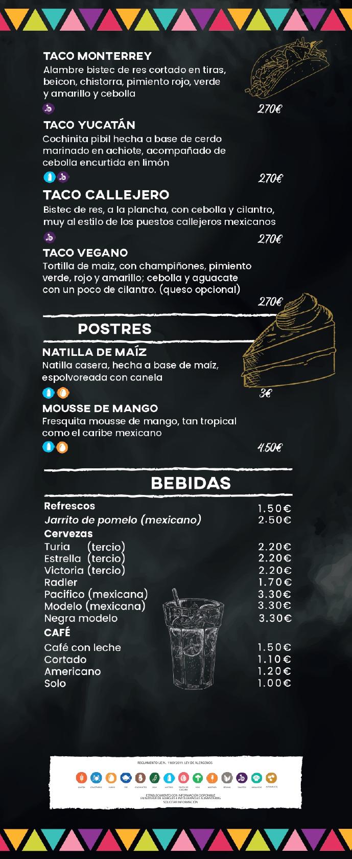 Menu at TACO CHARRO restaurant, Valencia
