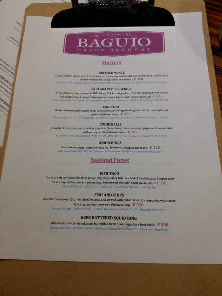 Menu at Baguio Craft Brewery restaurant, Baguio