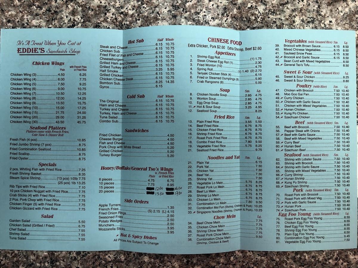 Menu at Eddie's Carry Out LLC restaurant, Oxon Hill