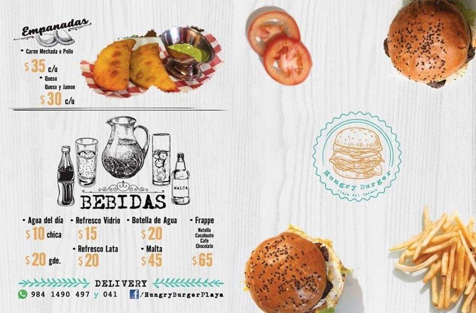 Menu at Hungry Burger Playa del Carmen restaurant, Playa del Carmen