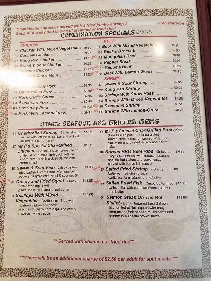 Menu at Mr. Pho restaurant, Oklahoma City