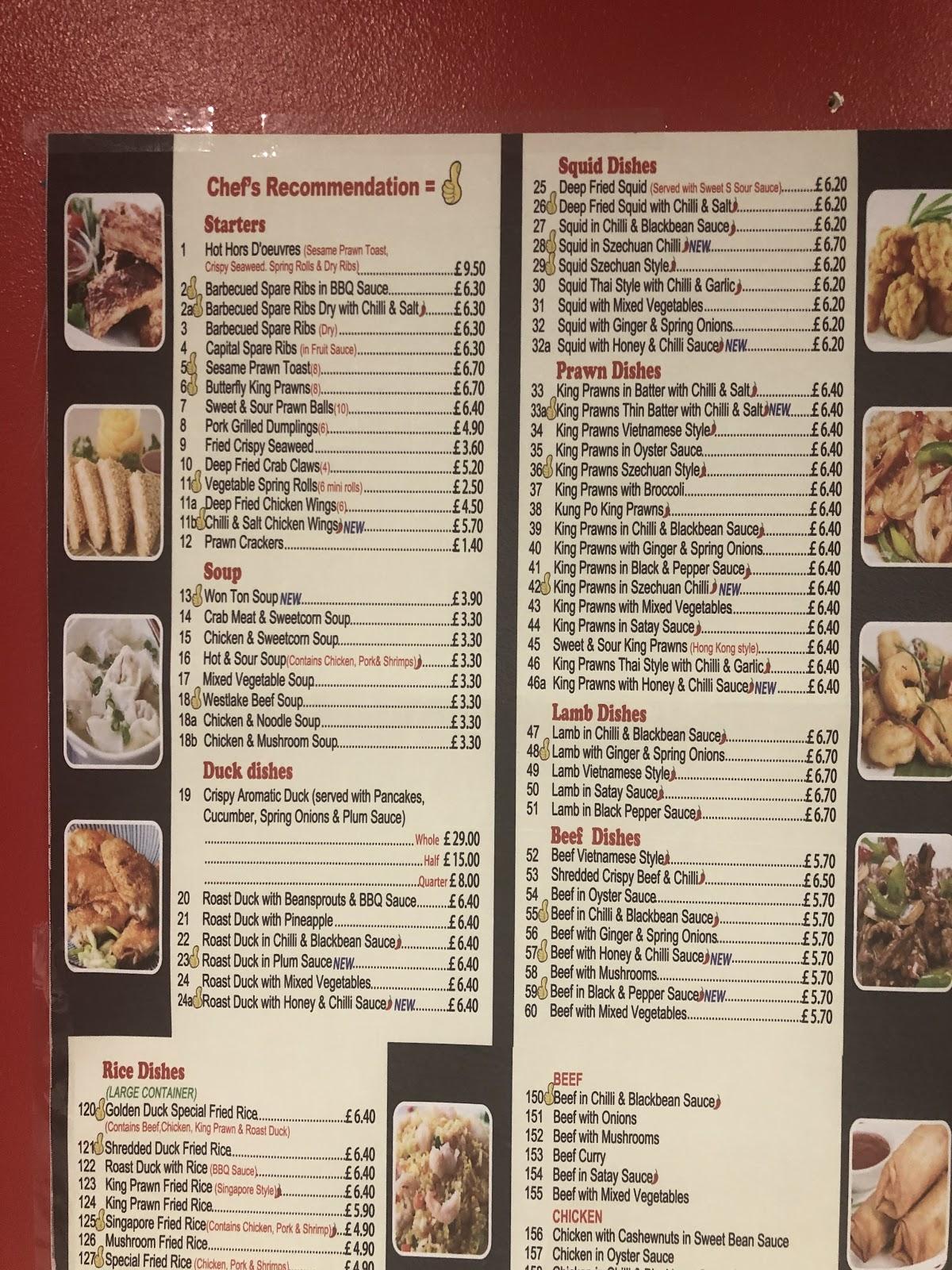 Menu at The New Golden Duck fast food, London, 425 High Rd