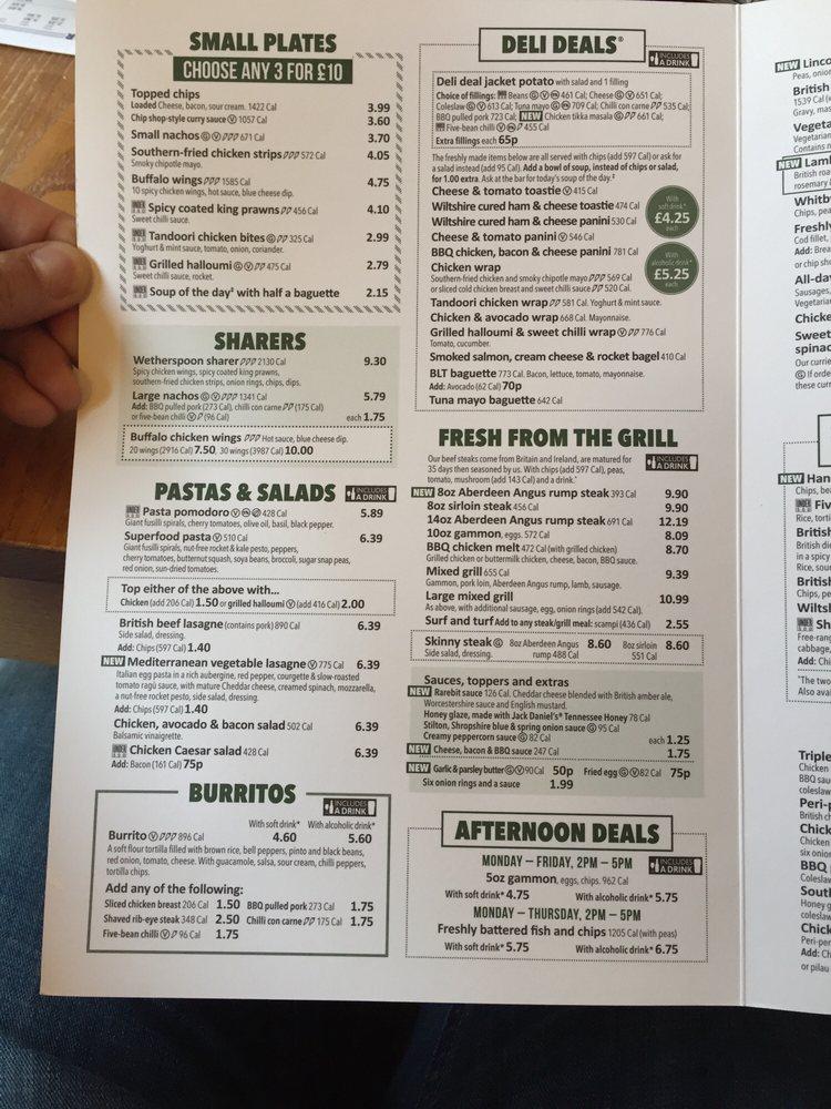 Menu at The Saracens Head Inn - JD Wetherspoon pub & bar, Daventry