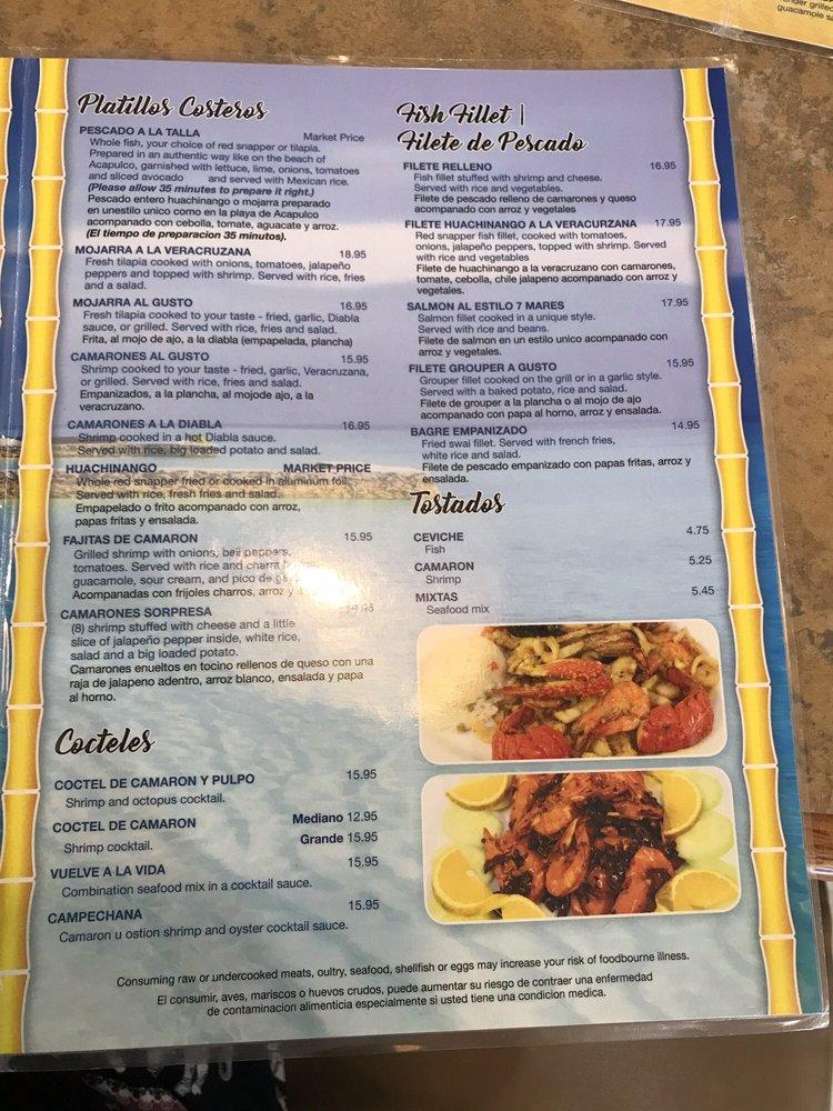 Menu at 7 Mares Mexican Restaurant, Lexington