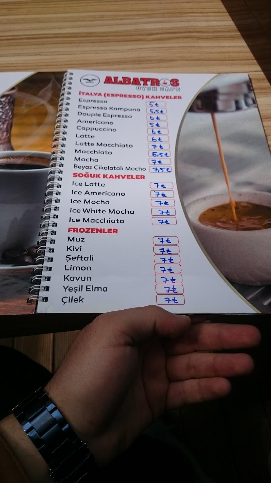 Menu at Albatros Oyun Cafe, Karabük