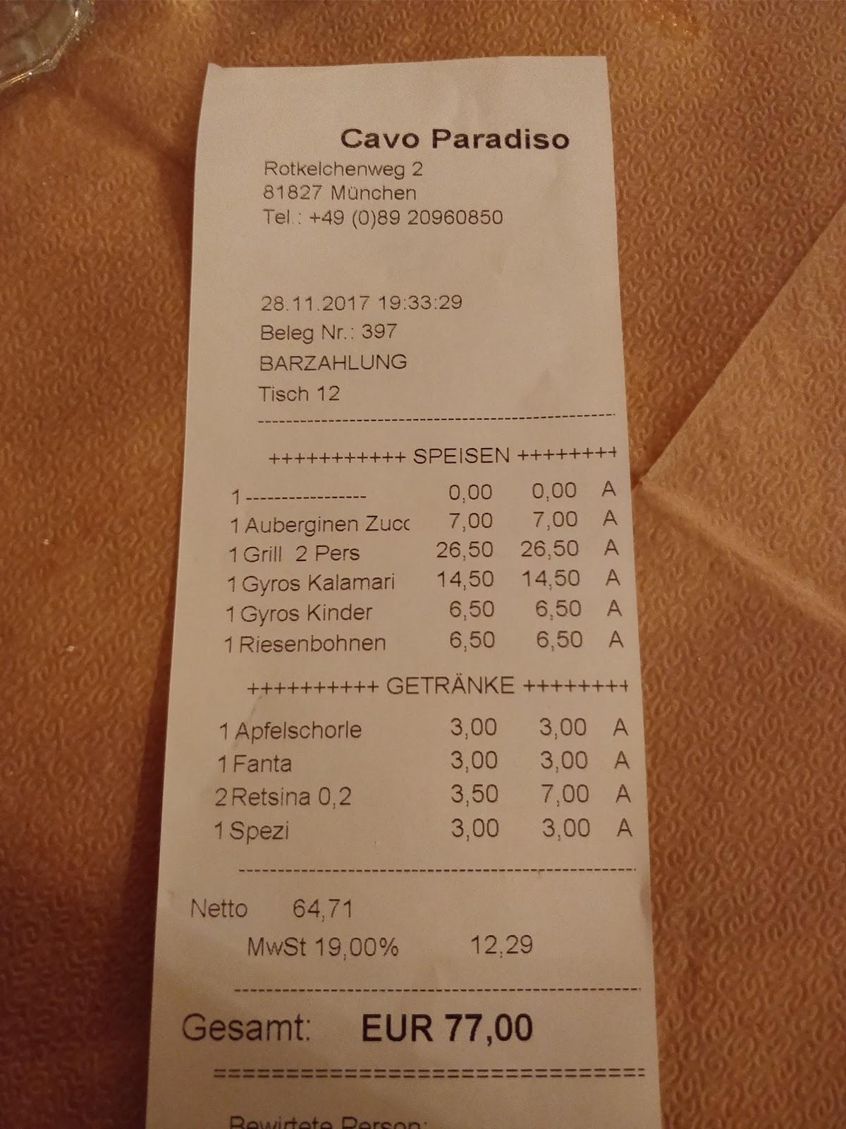 Speisekarte von Cavo Paradiso restaurant, München