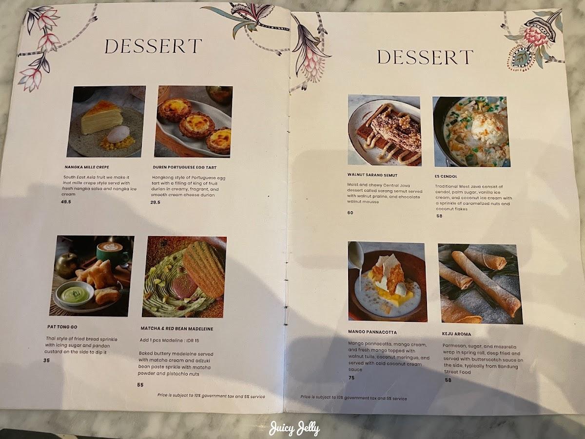 Menu at Cerita Manisan restaurant, Ubud