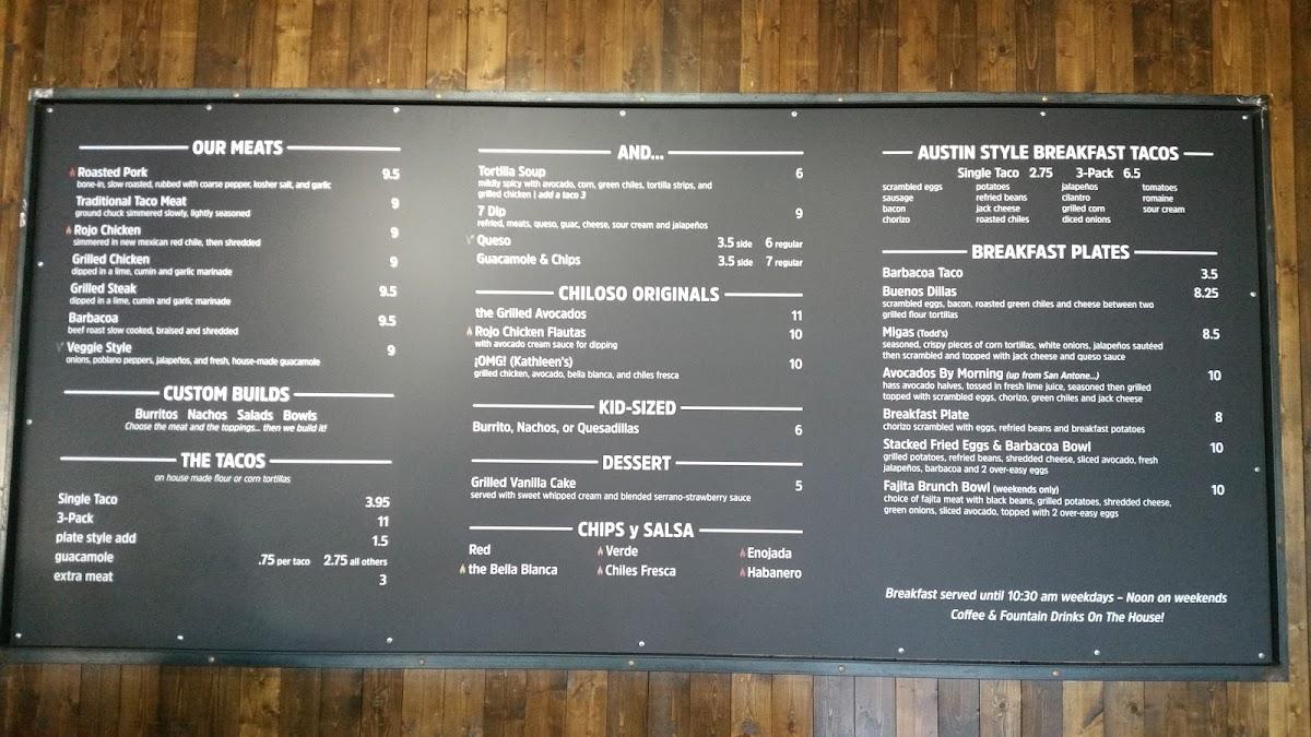 Menu at Chiloso Mexican Bistro restaurant, Rockwall