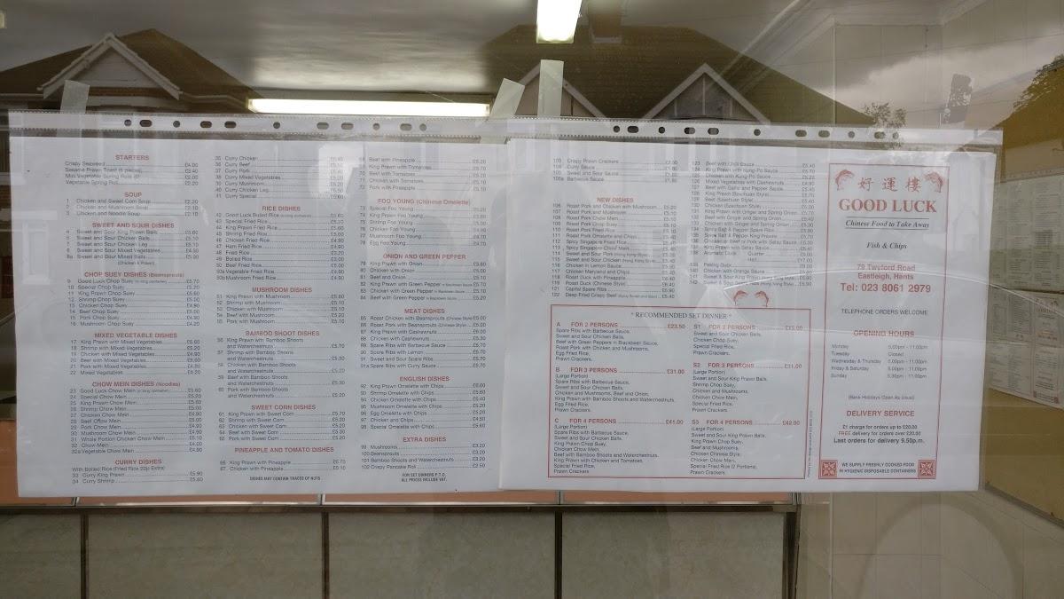 Menu at Good Luck Chinese fast food, Eastleigh