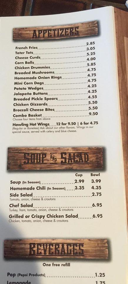 Menu at Howling Dog Saloon pub & bar, Luverne
