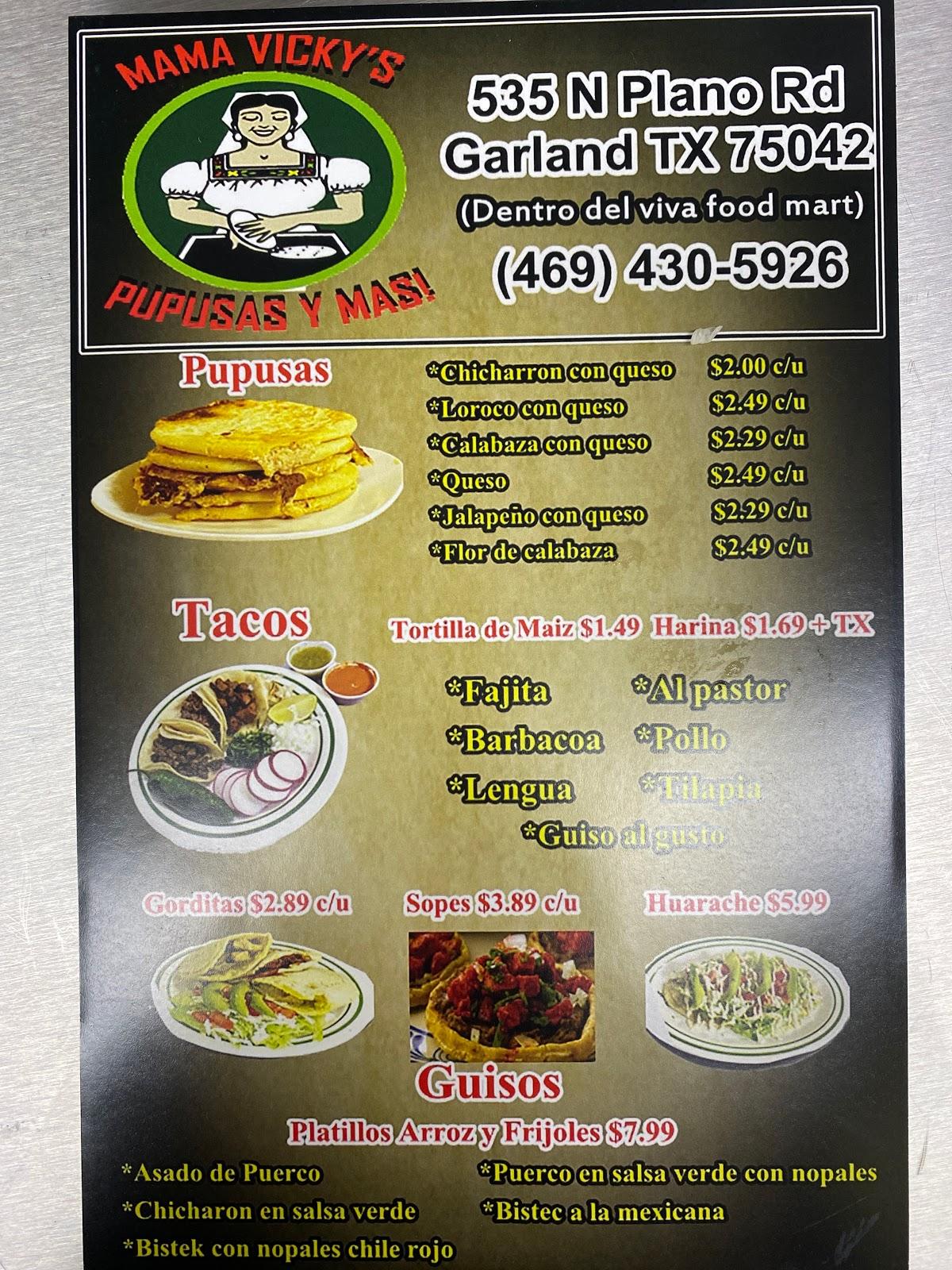 Menu at Mama Vicky's Pupusas y Mas restaurant, Plano