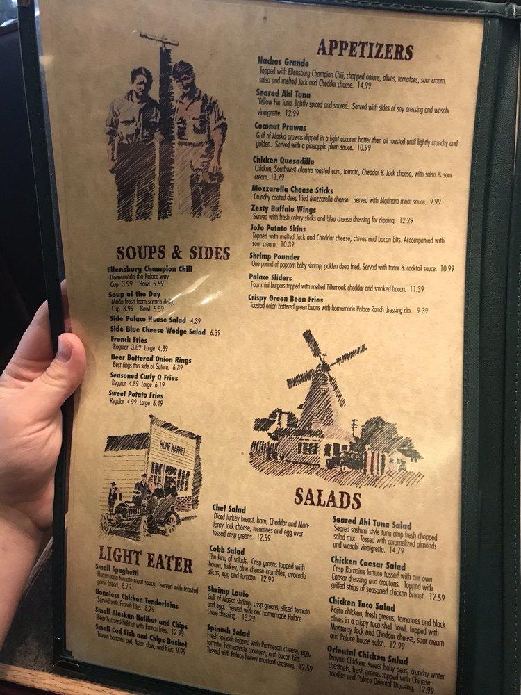 Menu at Palace Cafe, Ellensburg