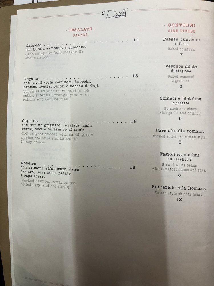Menu at Ristorante Dillà, Rome