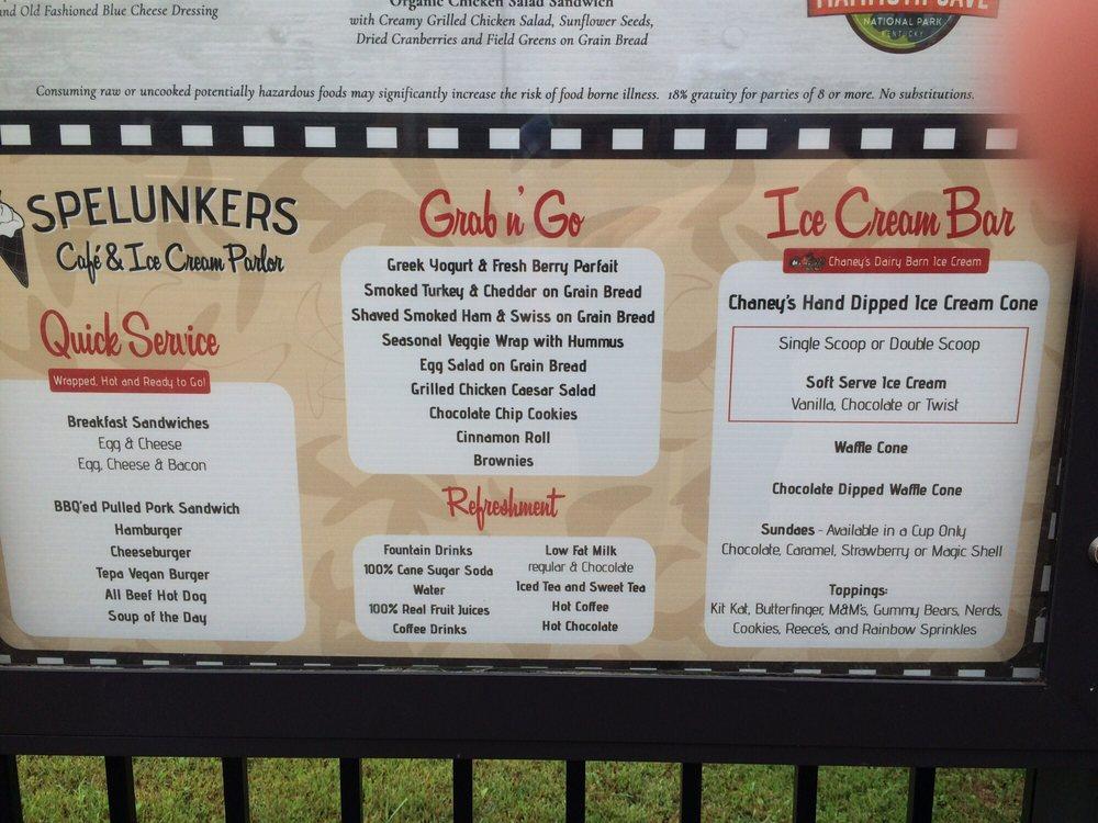 Menu at Spelunkers Cafe and Ice Cream Parlor, Mammoth Cave, 171 Hotel Road