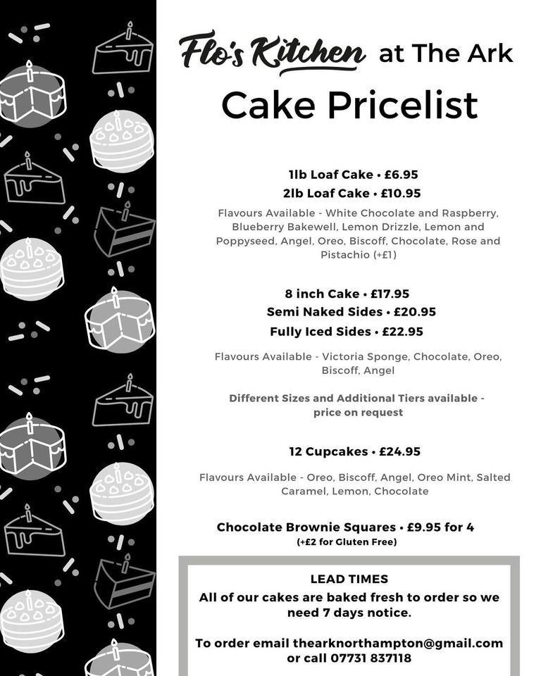 Menu at The Ark cafe, Northampton
