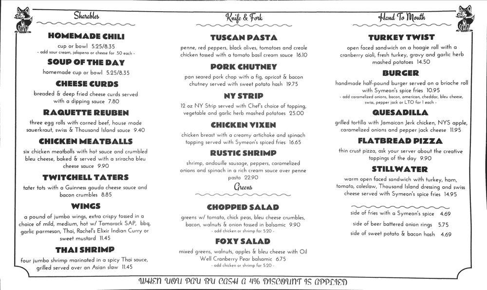 Menu at The Little Fox Restaurant, Big Moose