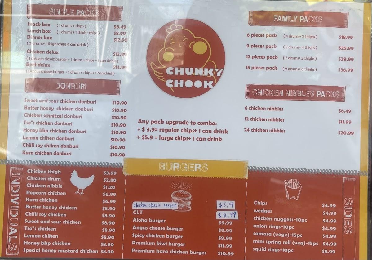 Carta del restaurante chunky chook, Auckland