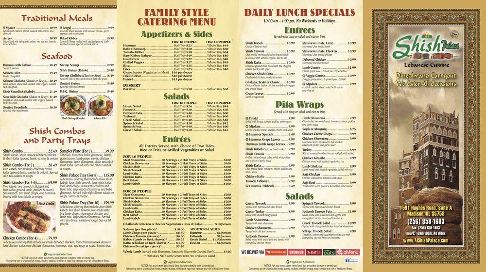 Menu at Al Shish Palace restaurant, Madison, Hughes Rd
