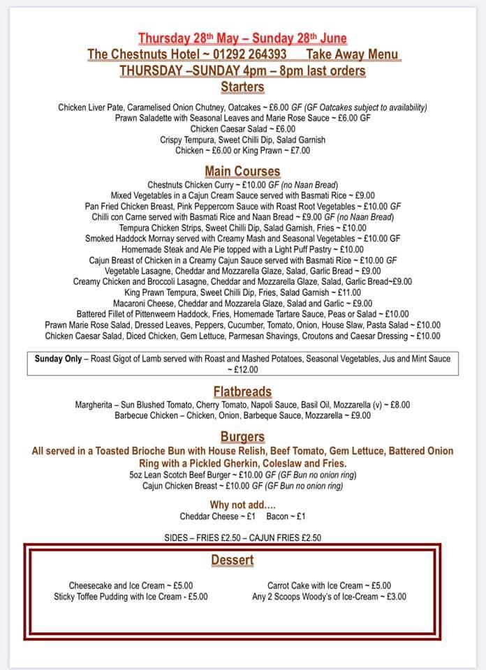 Menu at Chestnuts Restaurant & Hotel, Ayr