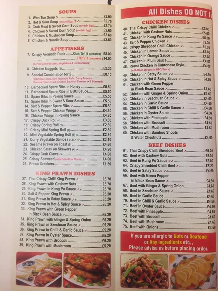 Menu at Golden Bird fast food, Blackpool