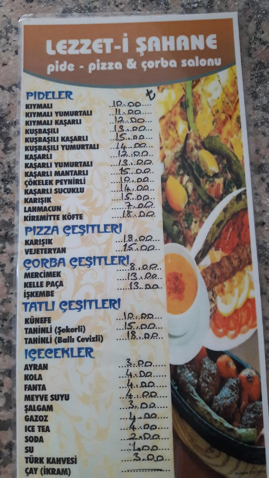 Menu at LEZZET-İ ŞAHANE PİDE -PİZZA-ÇORBA-LAHMACUN, Milas