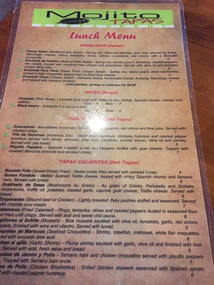 Menu at Mojito Tapas Restaurant, Louisville