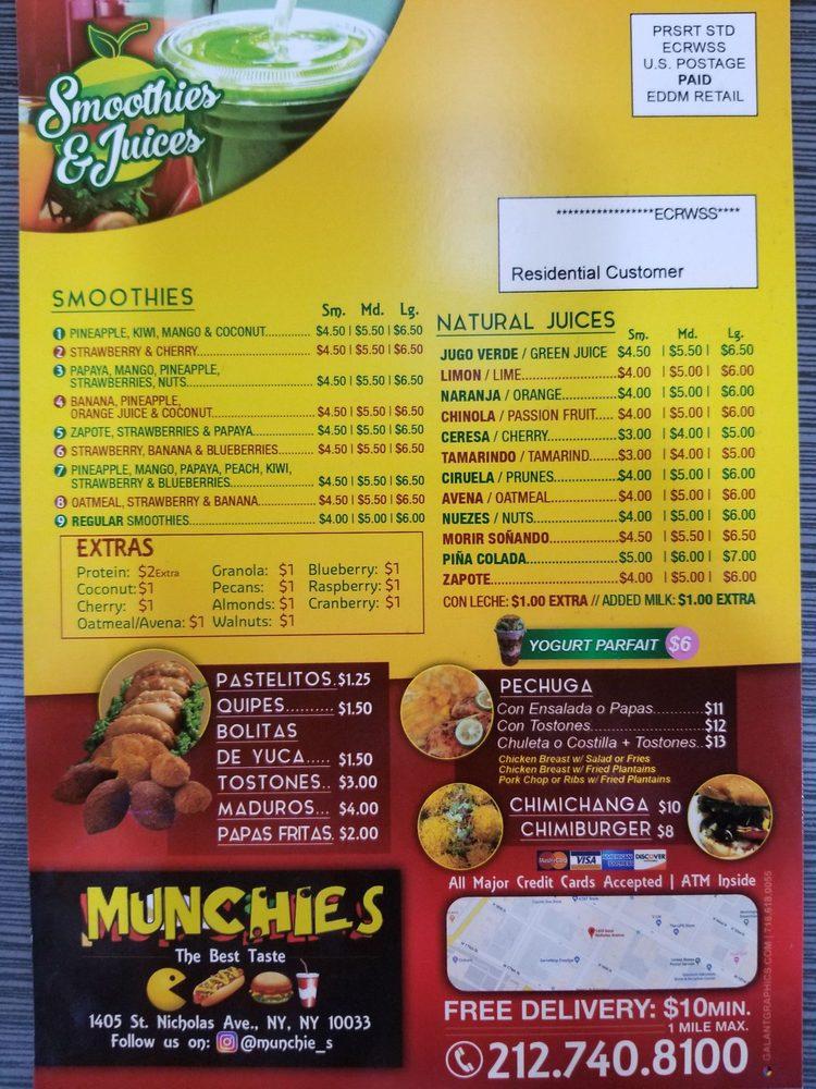 Menu at Munchies The Best Taste pub & bar, New York City, St Nicholas Ave