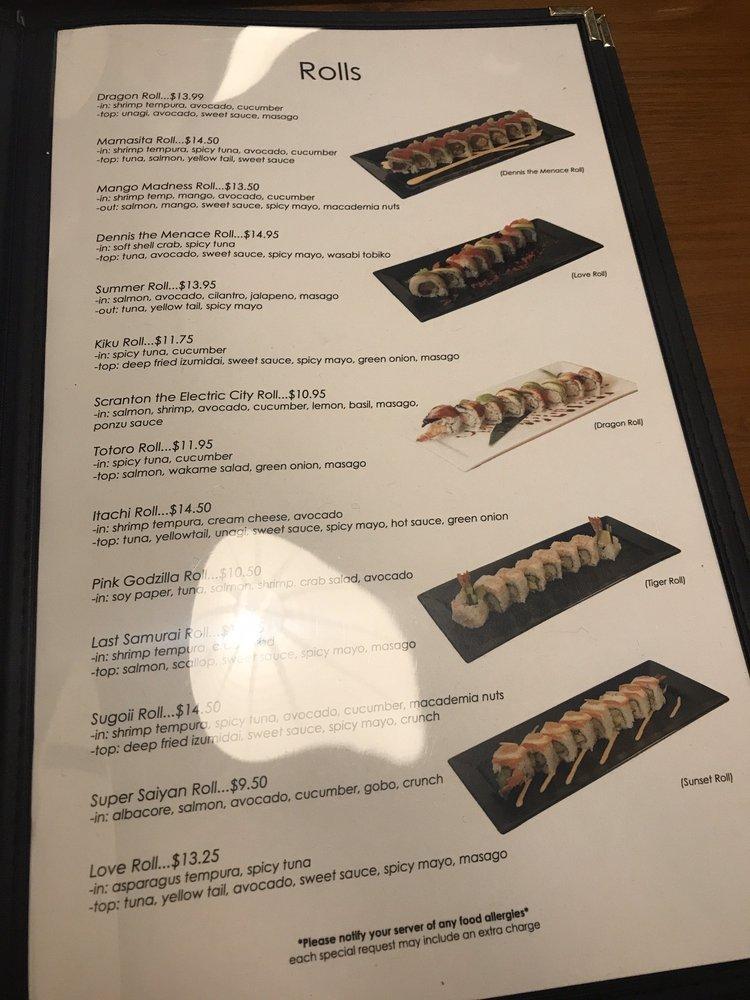 Menu at Sushi Daruma restaurant, Salinas