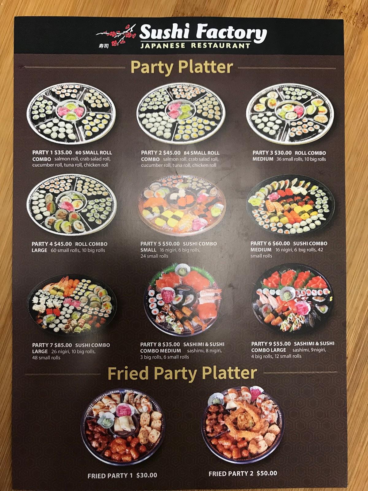 Menu at Sushi Factory Wairau Valley restaurant, Auckland, 170 Wairau Rd