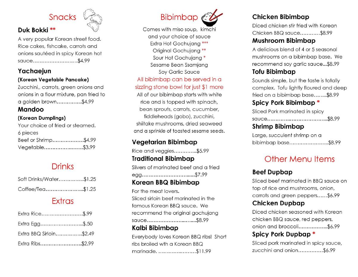 Menu at Bibim To Go restaurant, Windsor