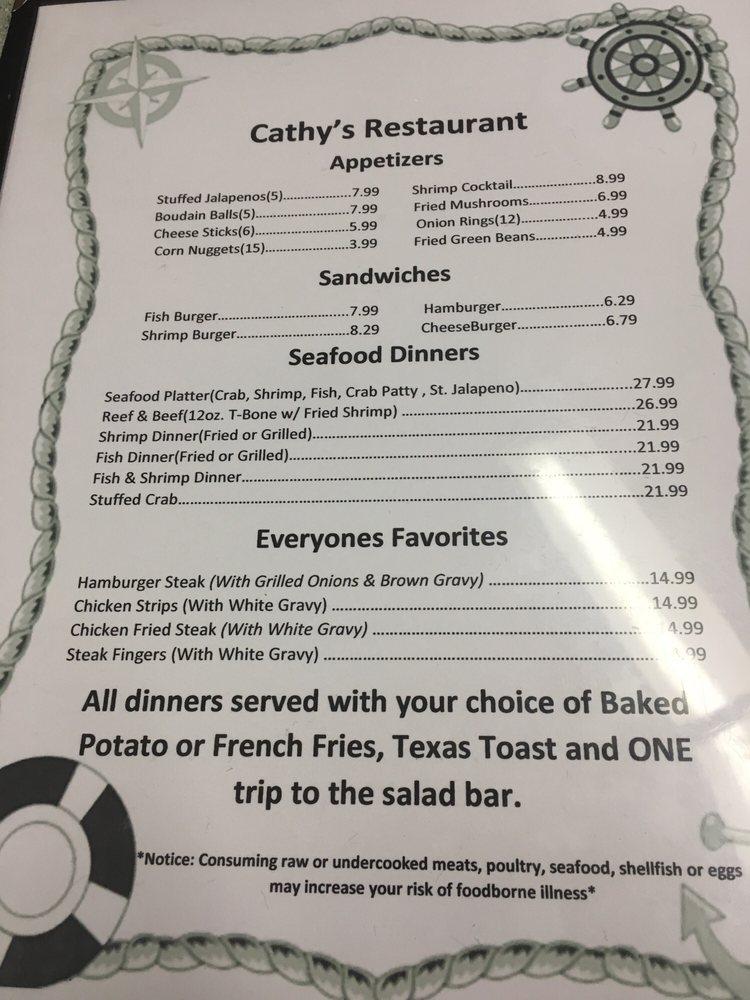 Menu at Cathy's restaurant, Port O'Connor
