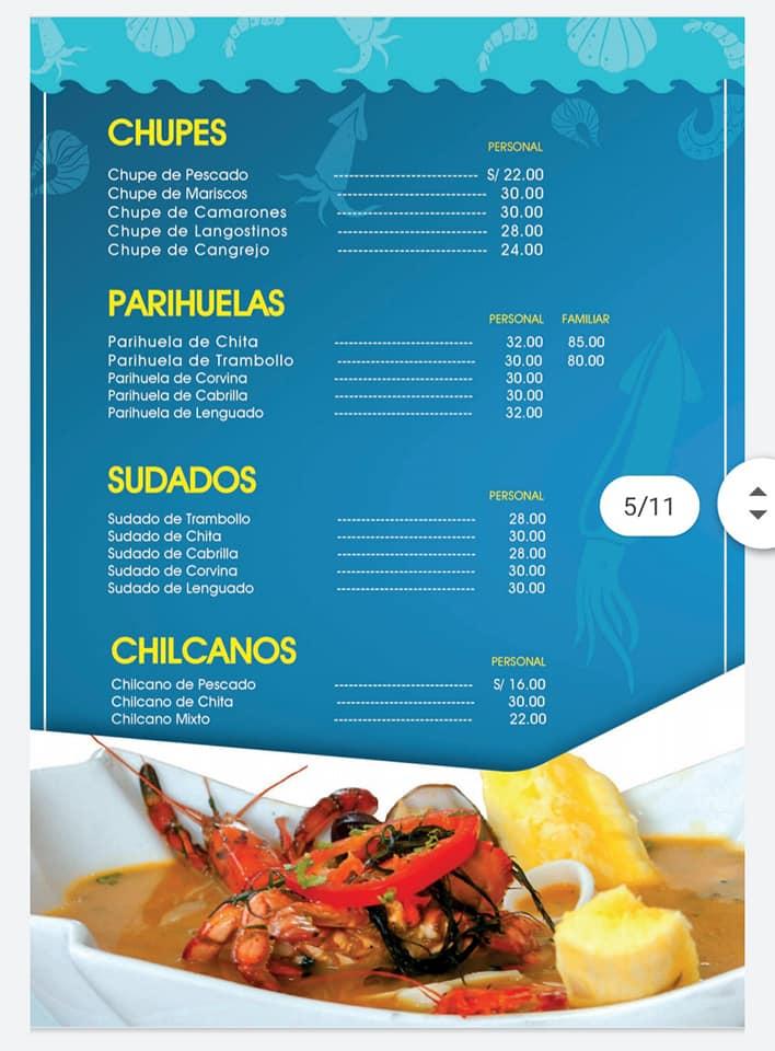 Menu at El Cevichero de mala restaurant, Mala