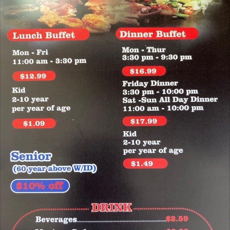 Carta del restaurante GOLDEN HIBACHI BUFFET, Hemet