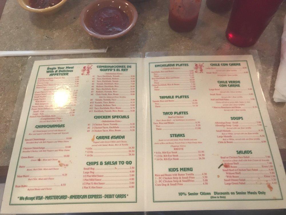 Menu at Guayo's El Rey restaurant, Miami, 716 Sullivan St