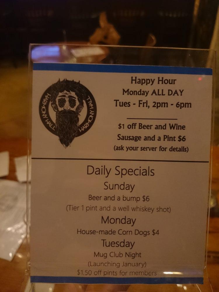 Menu at Harmony Hall pizzeria, Grand Rapids