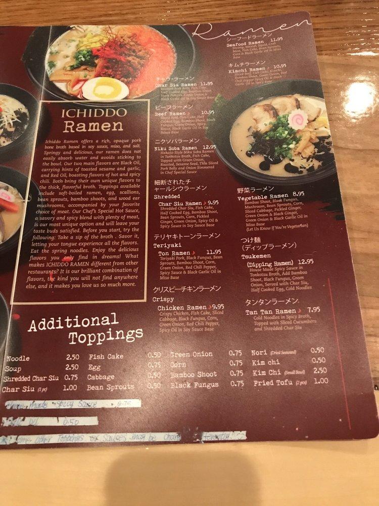 Menu at Ichiddo ramen restaurant, Henderson