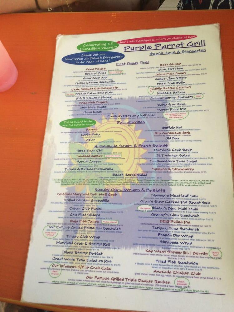 Menu at Purple Parrot Grill Beach Haus & Biergarten pub & bar, Rehoboth ...