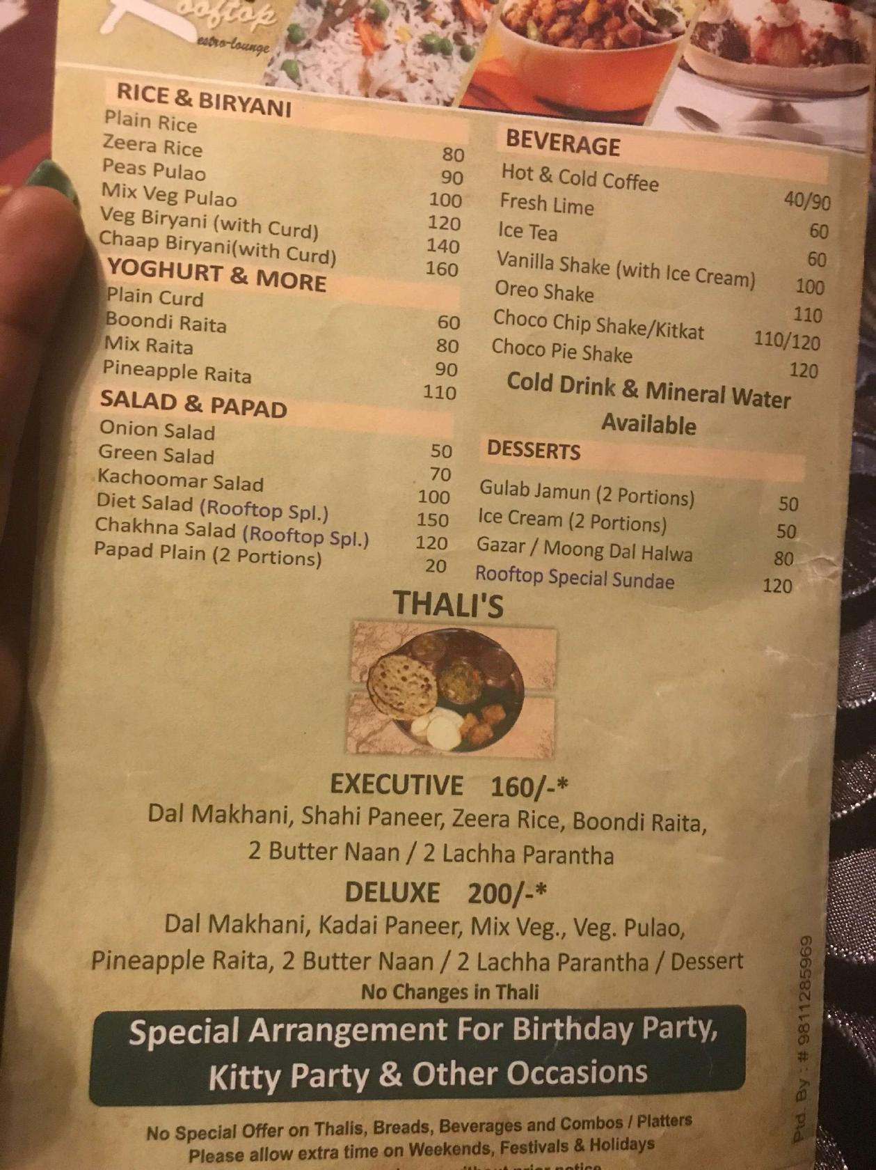 Menu at Rooftop restaurant and cafe, Delhi