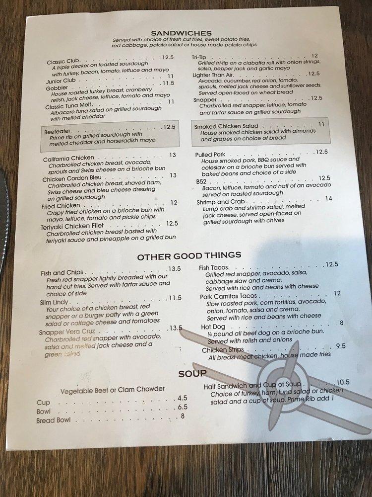 Menu at Spirit of San Luis Restaurant, San Luis Obispo