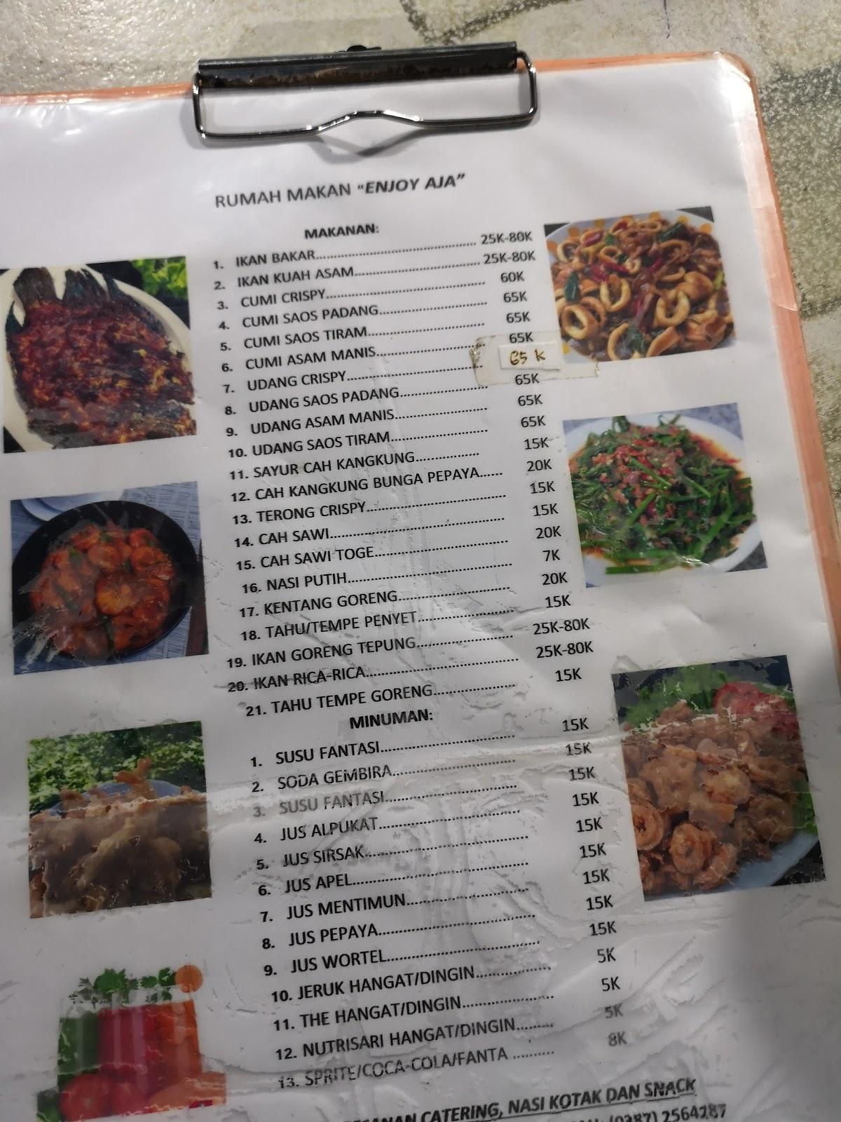 Menu at Warung Ikan Bakar Enjoy Aja restaurant, Kamalaputi