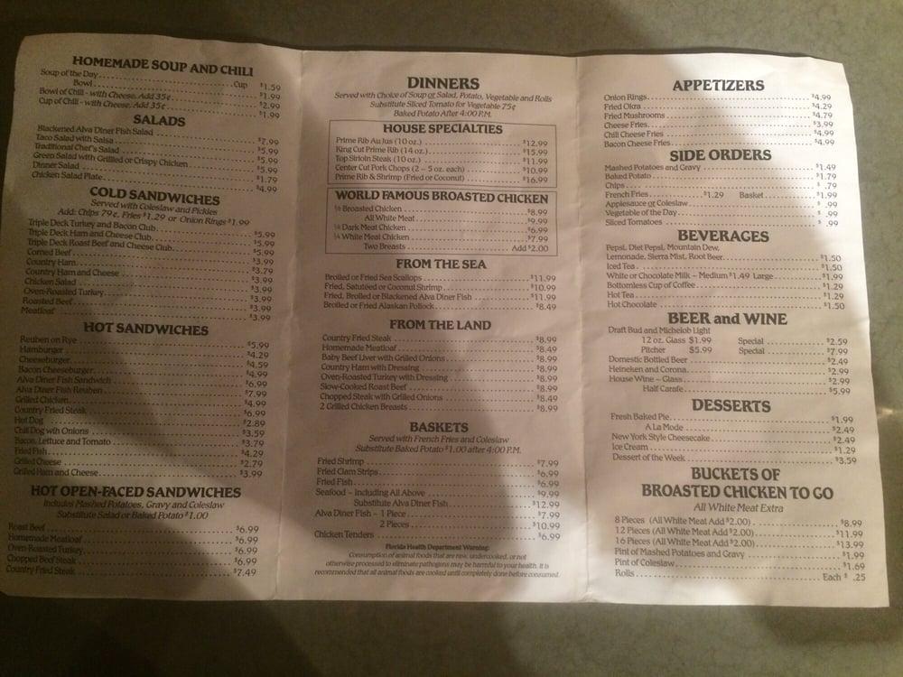 Menu at Alva Country Diner restaurant, Alva, Palm Beach Blvd #3841