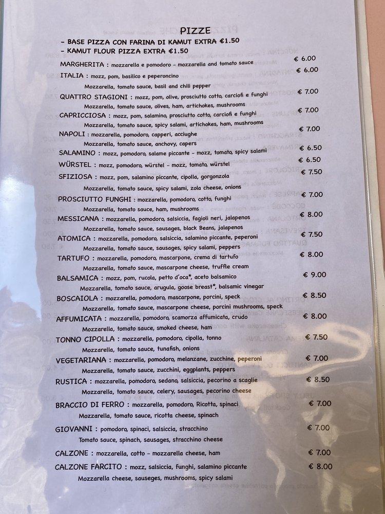 Menu at Fufluns pizzeria, Cortona