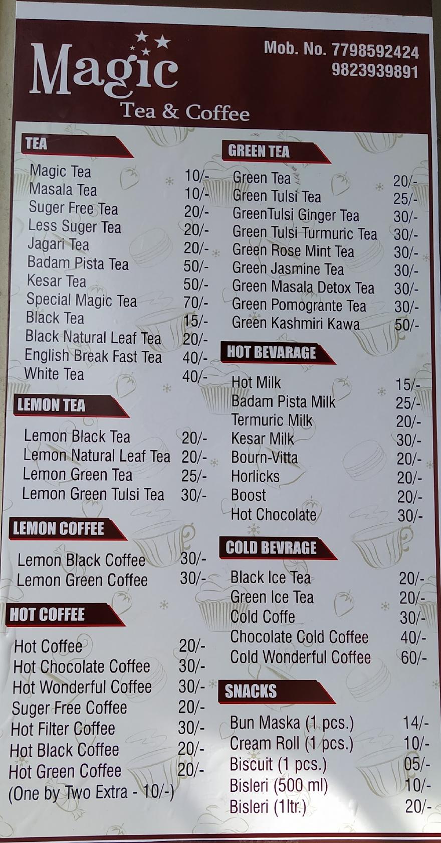 Menu at Magic Tea and Coffee, Kolhapur, P62Q+6VG
