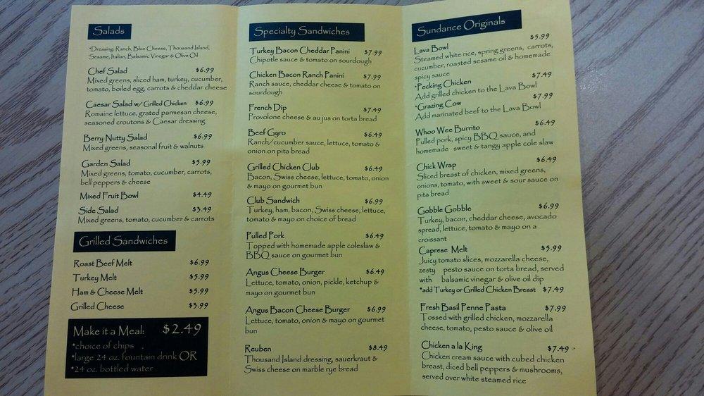 Menu at Sundance Cafe, Tacoma