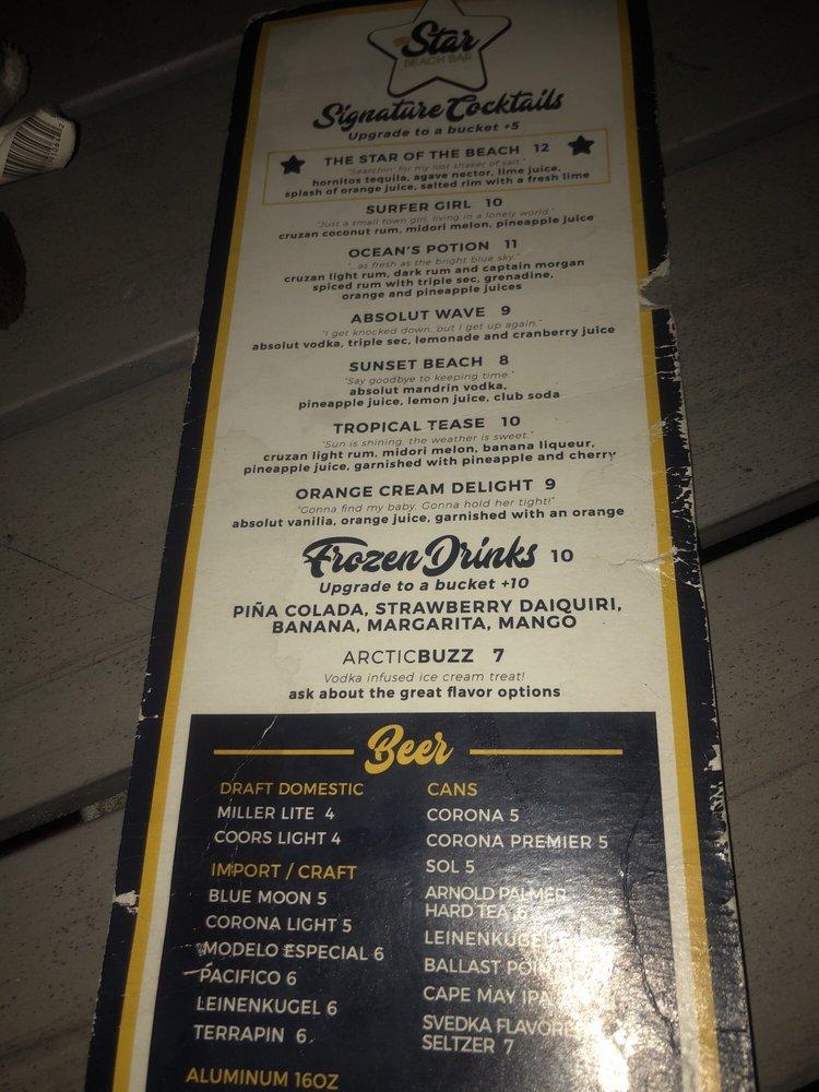 Carta de The Star Beach Bar, Wildwood Crest