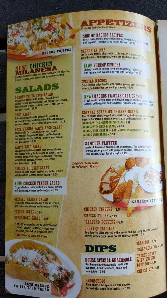 Menu at Casa Grande Mexican Grill & Bar, Gas City