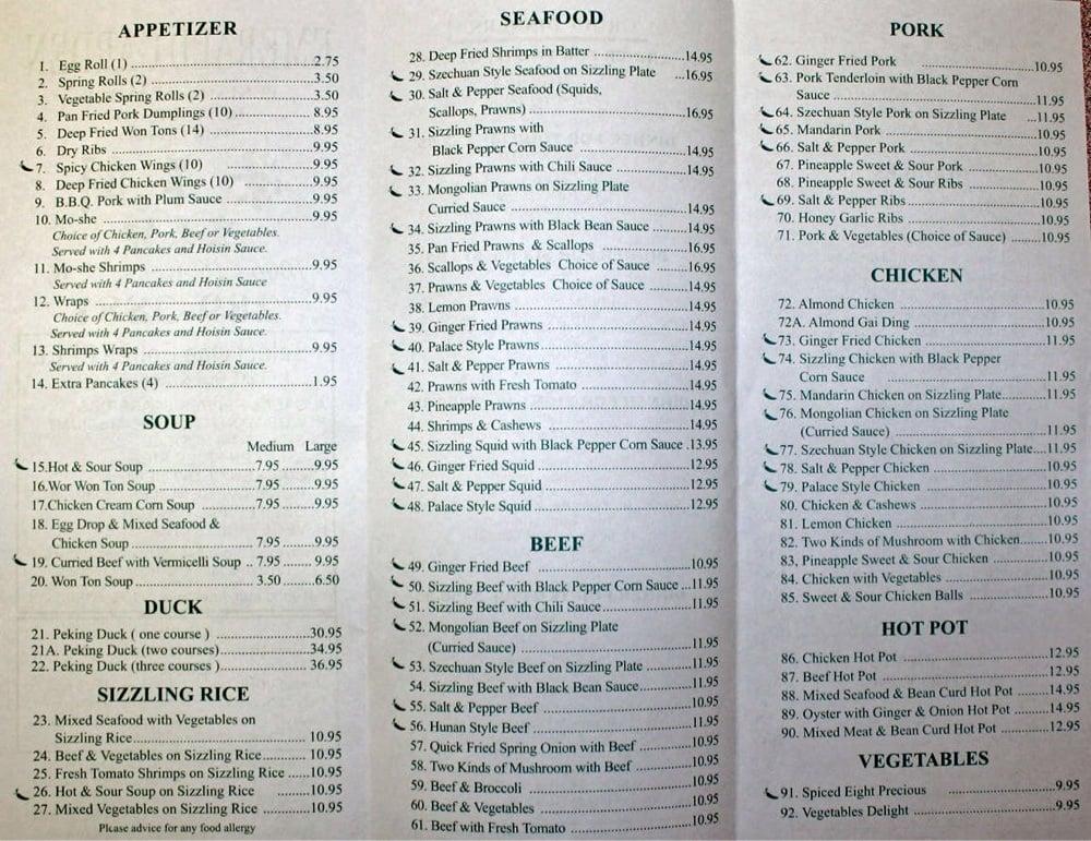 Menu at Emerald Garden restaurant, Calgary